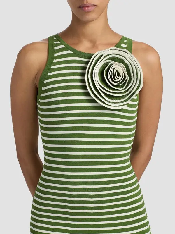 Lela Rose Rosette Striped Sleeveless Maxi Dress