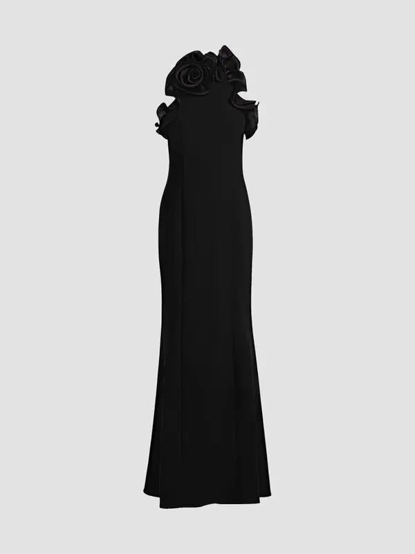 Rickie Freeman For Teri Jon Rosette Ruffled Gown - Black