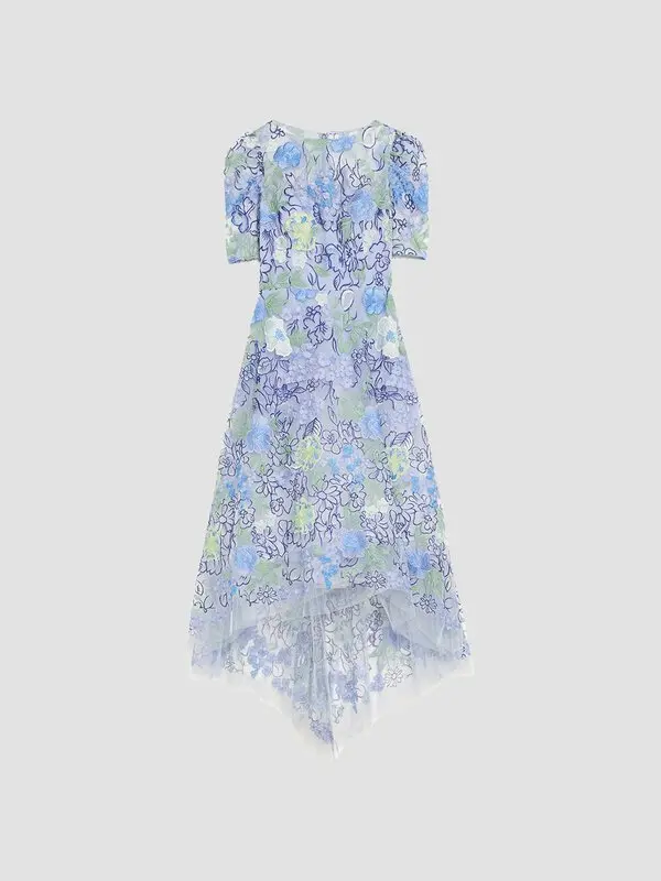 Rickie Freeman For Teri Jon Floral Embroidered Tulle High-low Gown - Lavender Multi