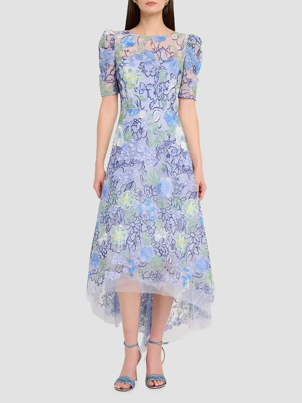 Rickie Freeman For Teri Jon Floral Embroidered Tulle High-low Gown