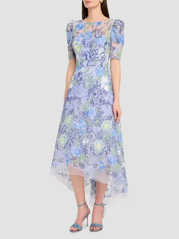 Rickie Freeman For Teri Jon Floral Embroidered Tulle High-low Gown