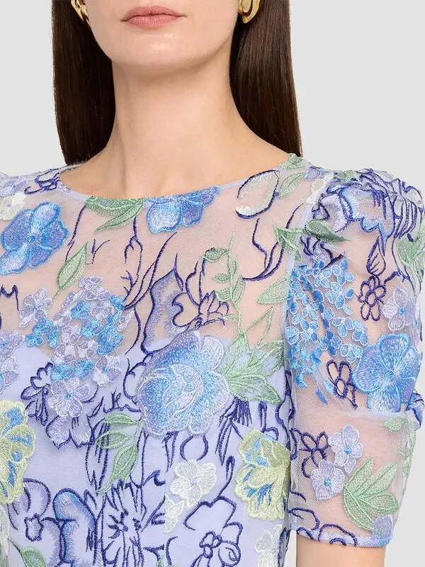 Rickie Freeman For Teri Jon Floral Embroidered Tulle High-low Gown