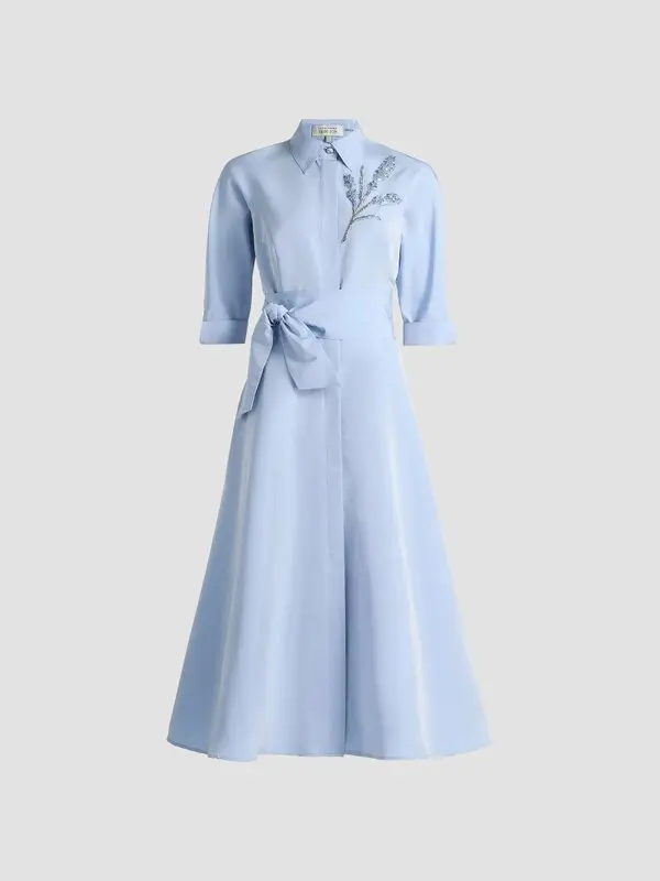 Rickie Freeman For Teri Jon Taffeta Beaded Midi-shirtdress - Periwinkle
