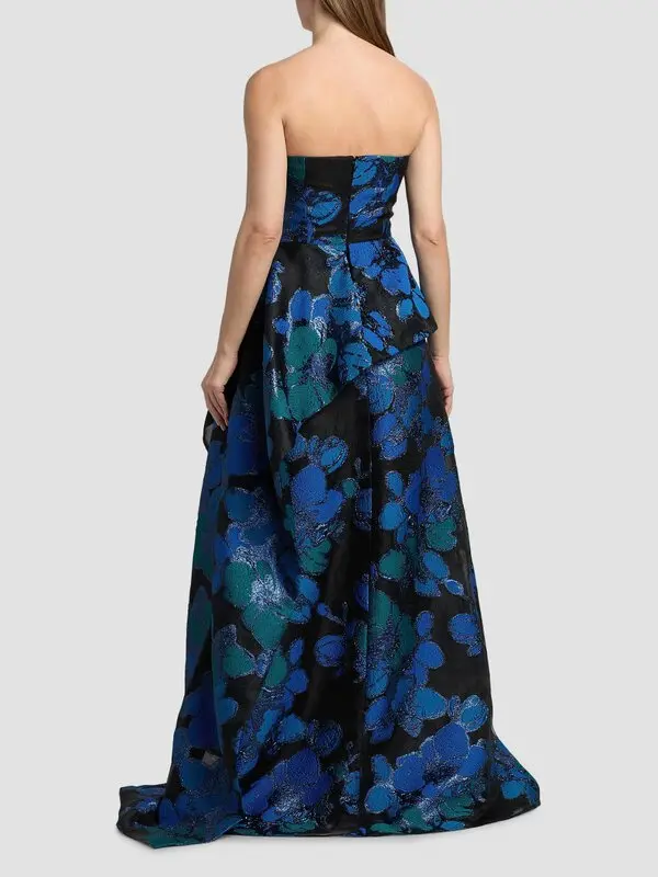 Rickie Freeman For Teri Jon Floral Jacquard Peplum Strapless Gown