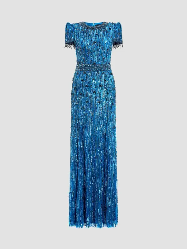 Jenny Packham Roxy Embellished Fringe Column Gown
