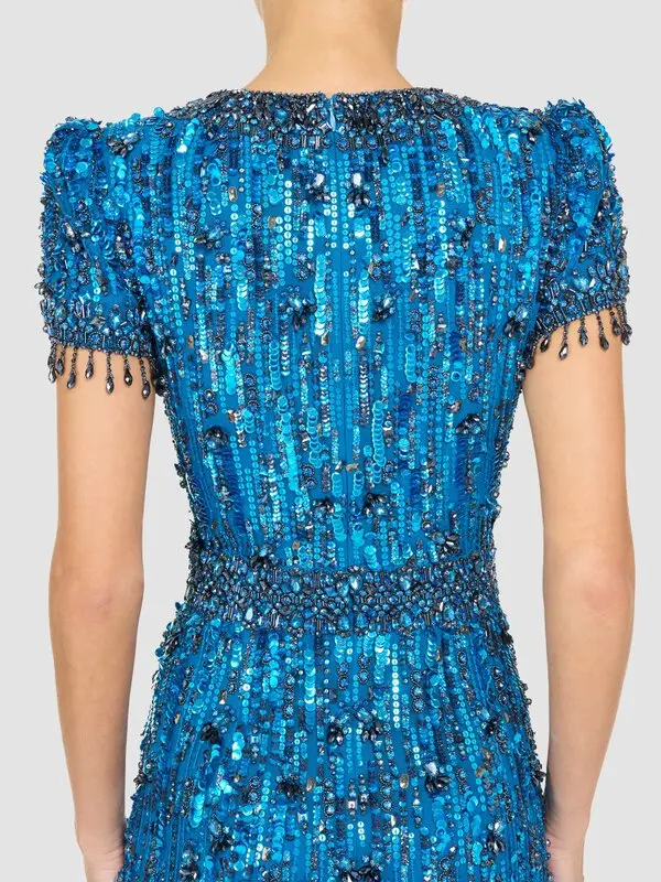 Jenny Packham Roxy Embellished Fringe Column Gown