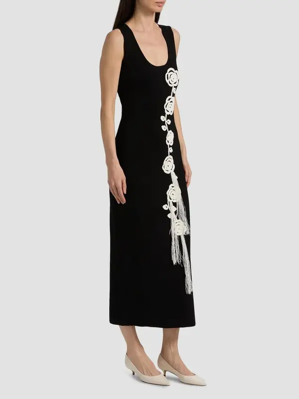 Lela Rose Crochet Appliqué Midi-dress - Black