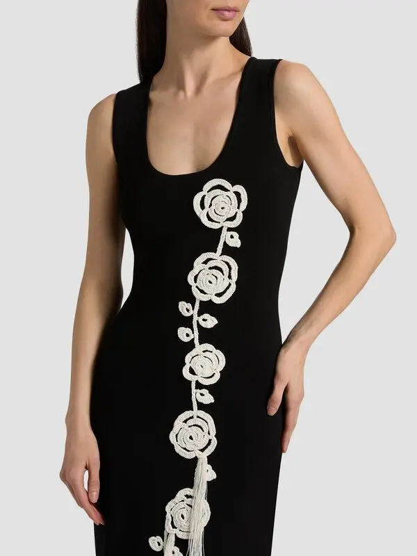 Lela Rose Crochet Appliqué Midi-dress - Black