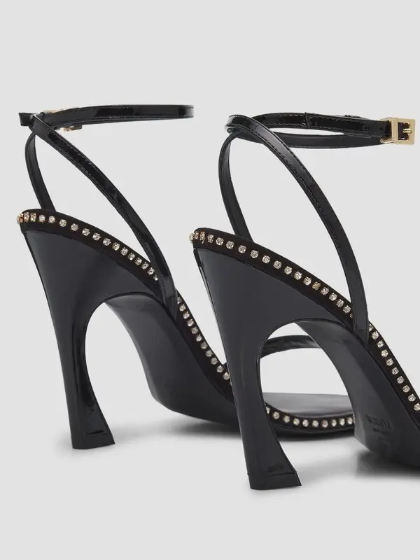Schutz Lexi 100mm Crystal-trim Patent Leather Sandals - Black