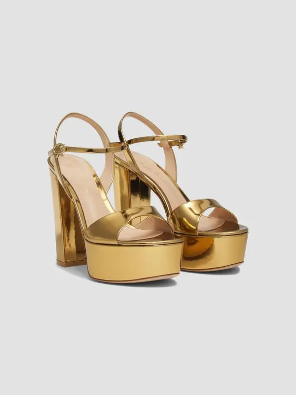 GIANVITO ROSSI 120mm Metallic Leather Platform Sandals - Gold