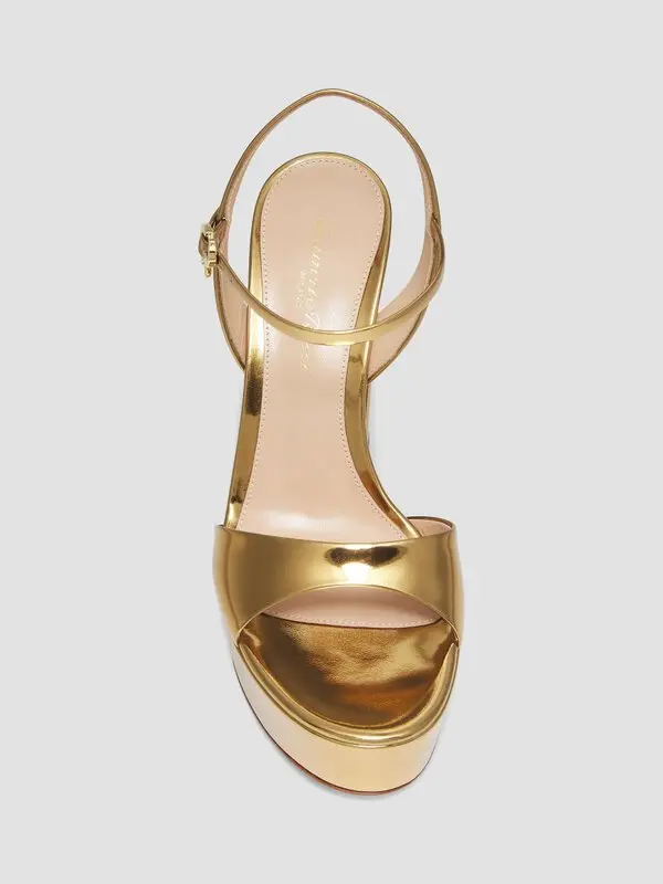 GIANVITO ROSSI 120mm Metallic Leather Platform Sandals - Gold
