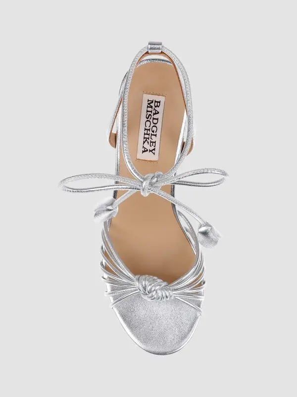 Badgley Mischka Yelena 65mm Leather Wrap Sandals - Silver Metallic