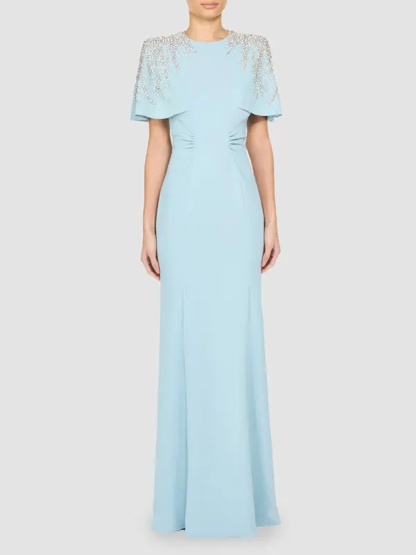 Jenny Packham Petal Embellished Stretch Crêpe Sheath Gown - Bluebird