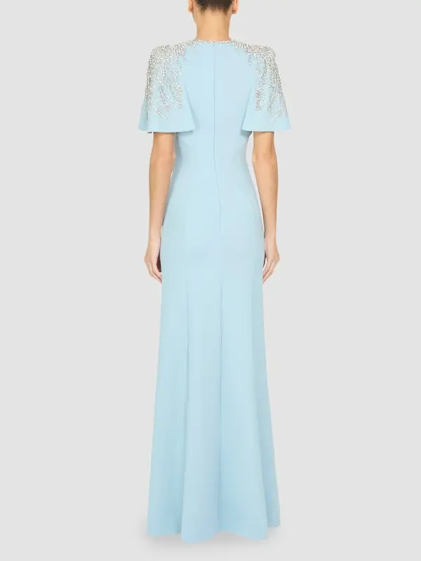 Jenny Packham Petal Embellished Stretch Crêpe Sheath Gown - Bluebird