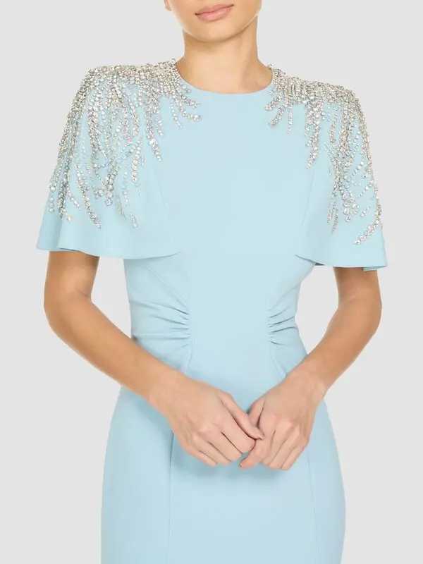 Jenny Packham Petal Embellished Stretch Crêpe Sheath Gown - Bluebird