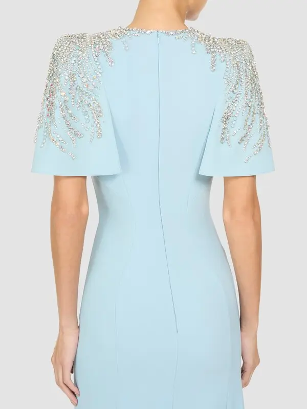 Jenny Packham Petal Embellished Stretch Crêpe Sheath Gown - Bluebird