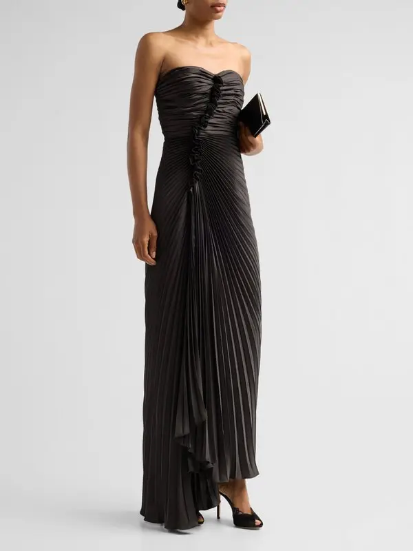AMUR Alexandra Ruched Pleated Strapless Gown