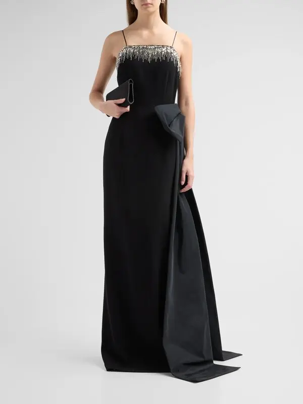 Rickie Freeman For Teri Jon Taffeta Embellished Side Bow Gown