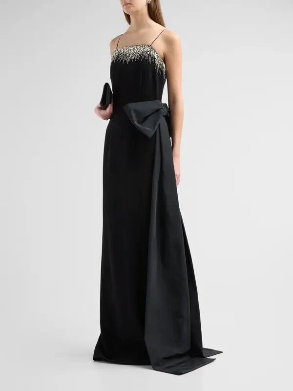 Rickie Freeman For Teri Jon Taffeta Embellished Side Bow Gown