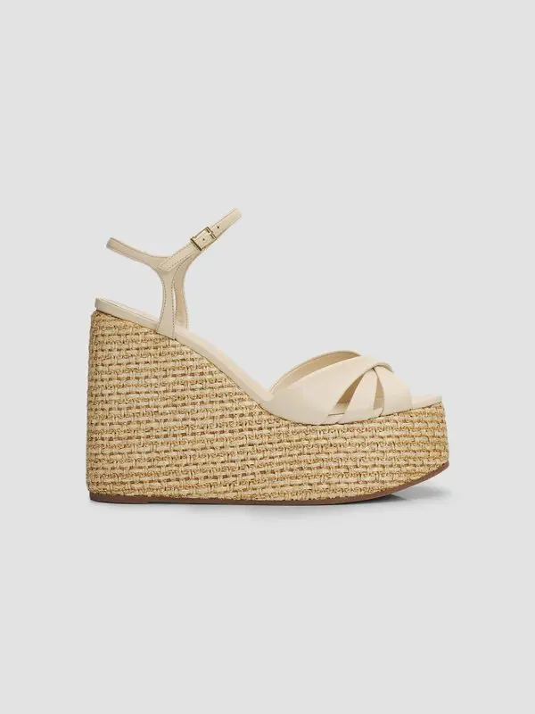 Schutz Keefa 120mm Leather-raffia Wedge Sandals - Egg Shell