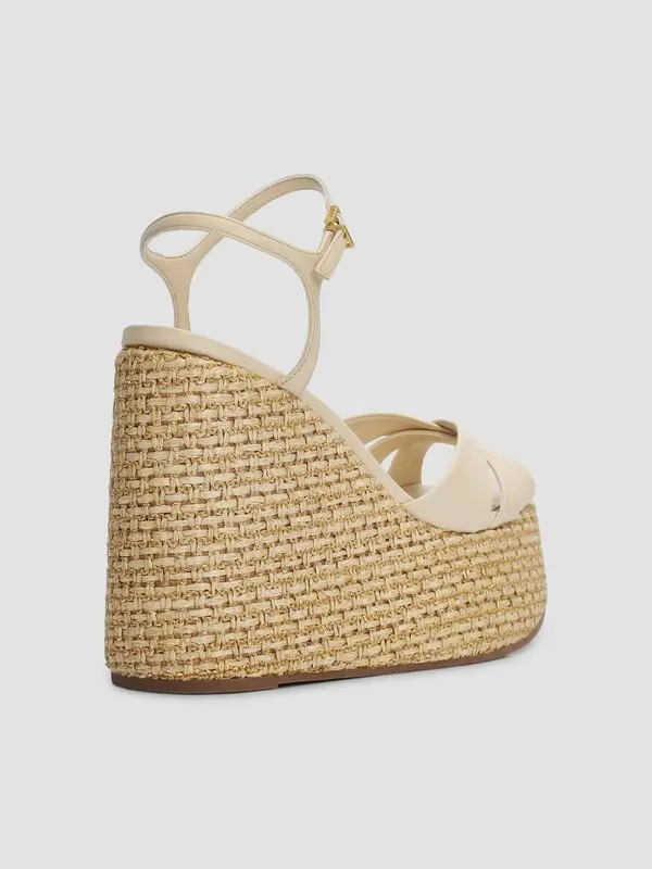 Schutz Keefa 120mm Leather-raffia Wedge Sandals - Egg Shell