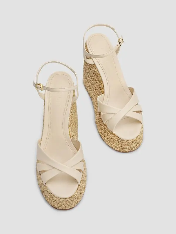 Schutz Keefa 120mm Leather-raffia Wedge Sandals - Egg Shell