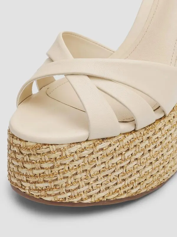 Schutz Keefa 120mm Leather-raffia Wedge Sandals - Egg Shell