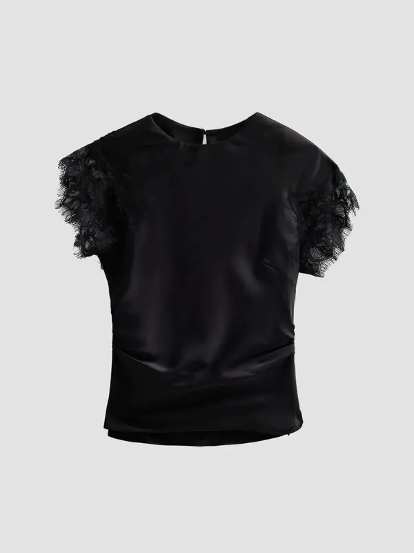 AMUR Zina Lace-trim Satin Top
