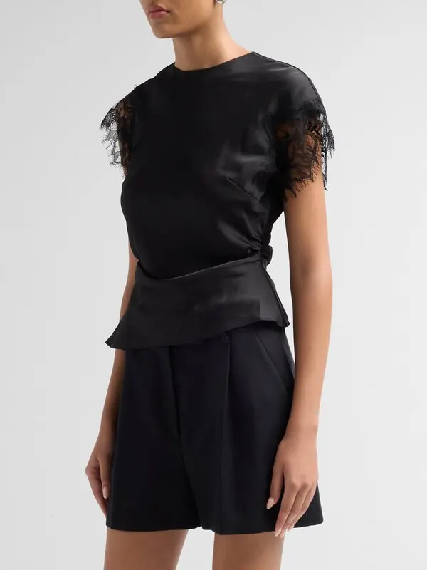 AMUR Zina Lace-trim Satin Top