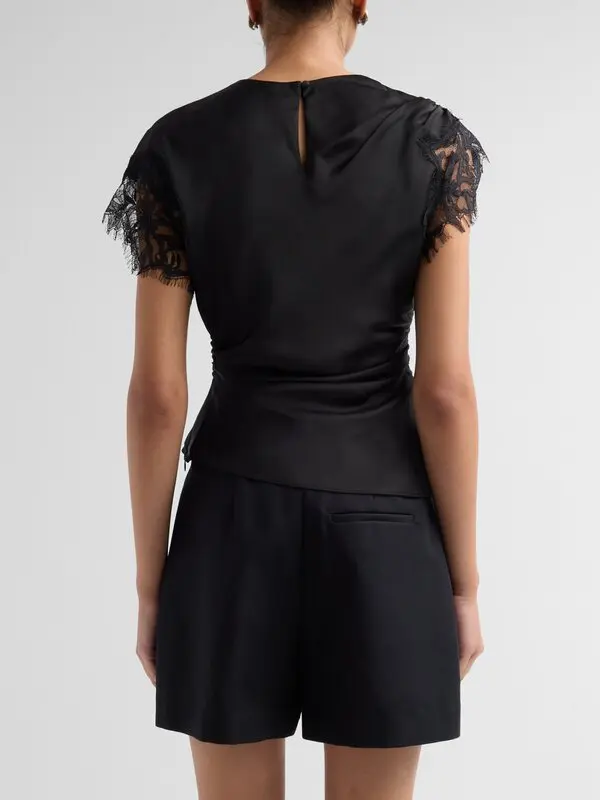 AMUR Zina Lace-trim Satin Top