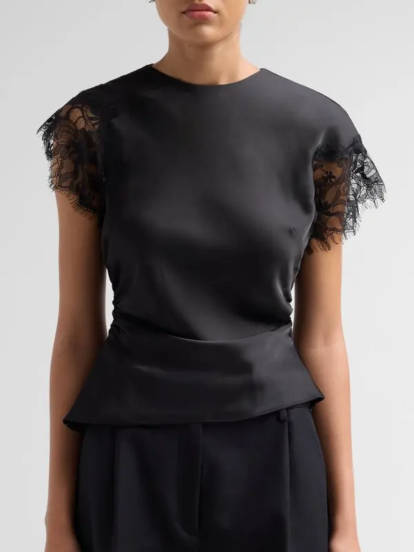 AMUR Zina Lace-trim Satin Top