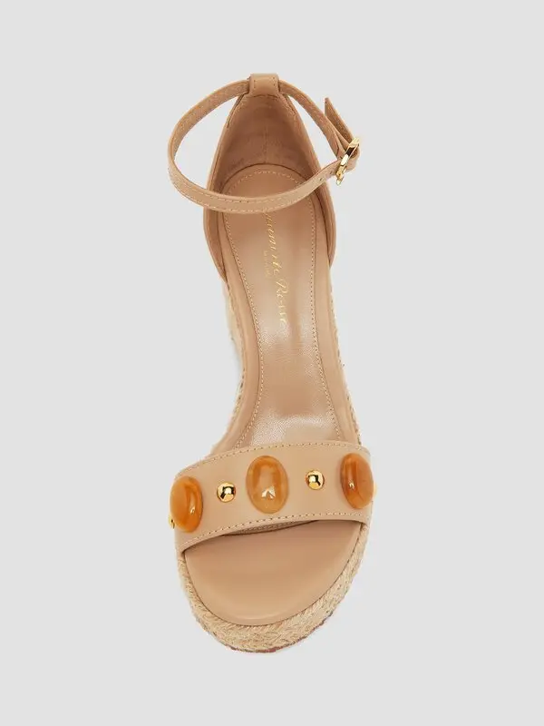 GIANVITO ROSSI 70mm Embellished Leather & Raffia Platform Wedge Sandals