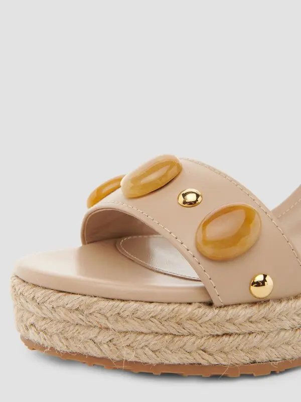 GIANVITO ROSSI 70mm Embellished Leather & Raffia Platform Wedge Sandals