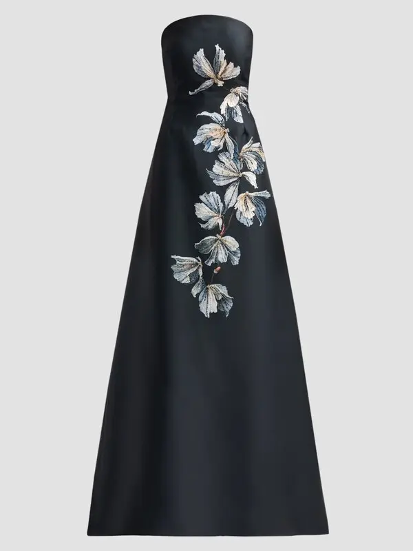 Rickie Freeman For Teri Jon Beaded Floral Mikado A-line Gown - Black Multi