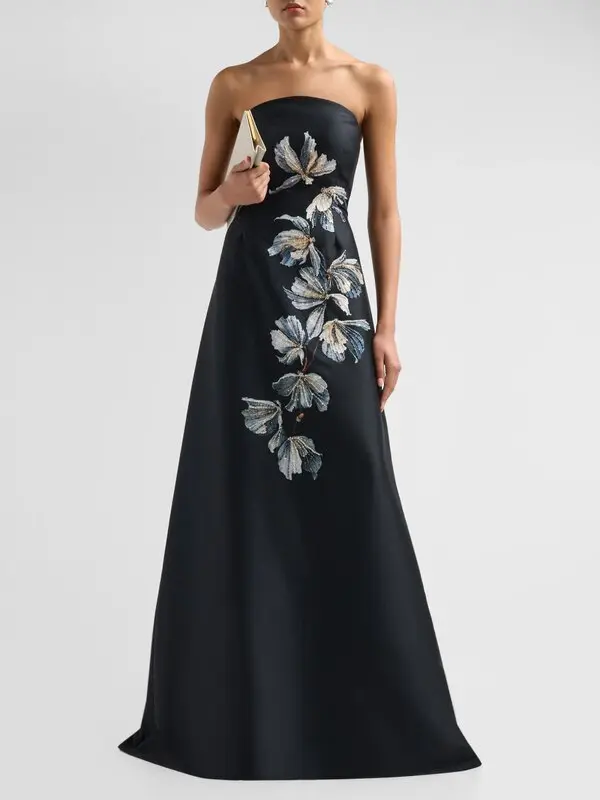Rickie Freeman For Teri Jon Beaded Floral Mikado A-line Gown