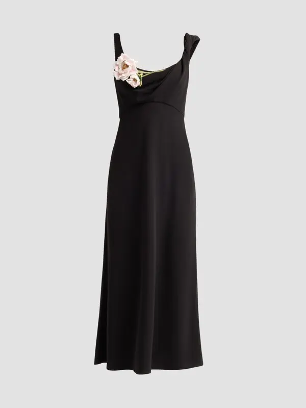 Lela Rose Peony-embroidered Twist Midi Dress