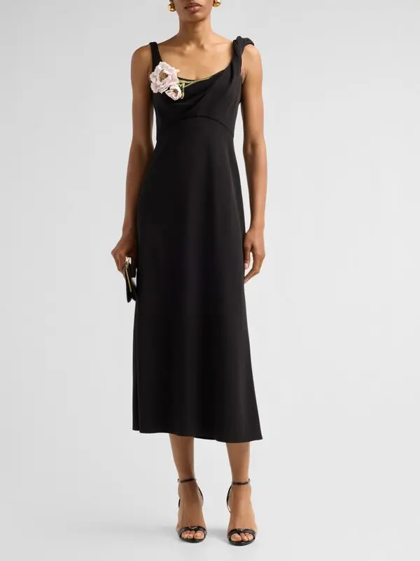 Lela Rose Peony-embroidered Twist Midi Dress
