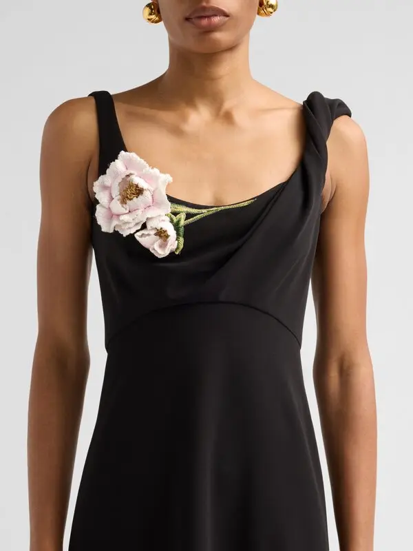 Lela Rose Peony-embroidered Twist Midi Dress