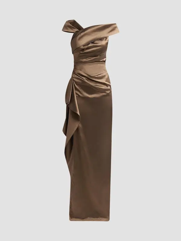 Rickie Freeman For Teri Jon Draped Woven Taffeta Column Gown
