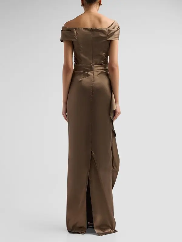 Rickie Freeman For Teri Jon Draped Woven Taffeta Column Gown