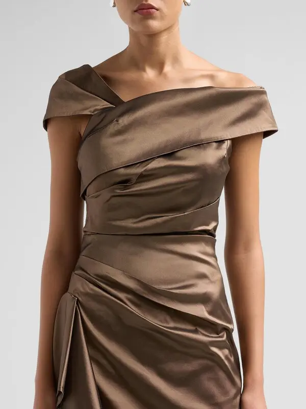 Rickie Freeman For Teri Jon Draped Woven Taffeta Column Gown