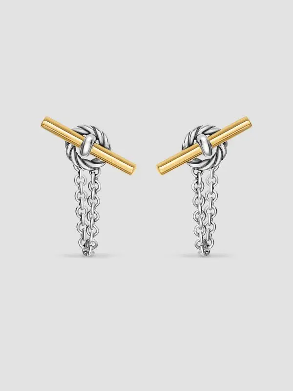 David Yurman Dy Mercer Petite Toggle Chain Stud Earrings In Sterling With 18k Yellow Gold, 38.2mm - Silver