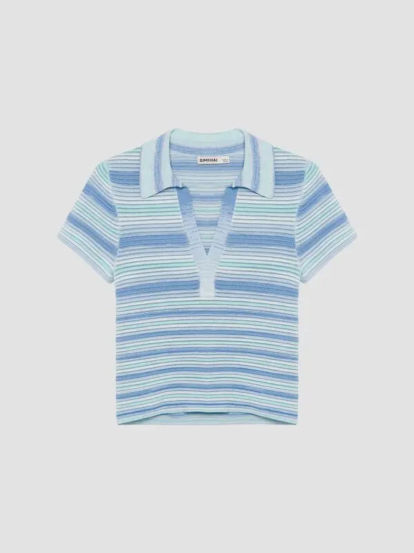 Simkhai Paxton Striped Knit Polo Shirt