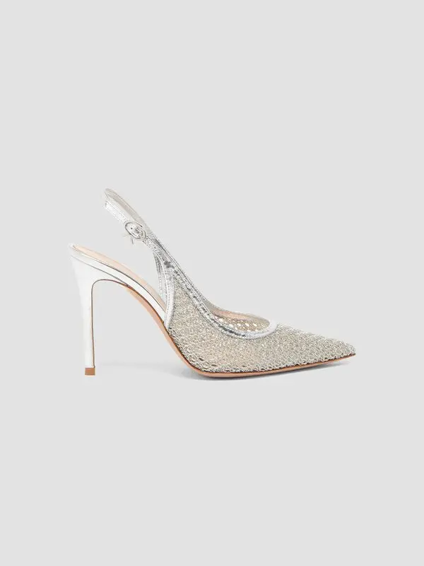 GIANVITO ROSSI Itaca 95mm Silk & Leather Stiletto Pumps - Silver