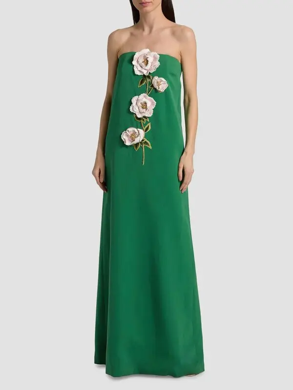 Lela Rose 3d Peony-embroidered Faille Gown