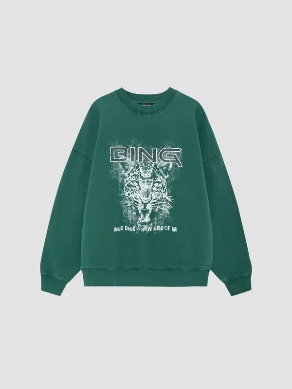 ANINE BING Miles Leopard Graphic Cotton Sweatshirt