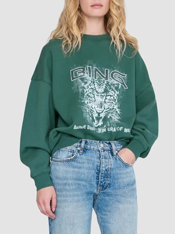 ANINE BING Miles Leopard Graphic Cotton Sweatshirt