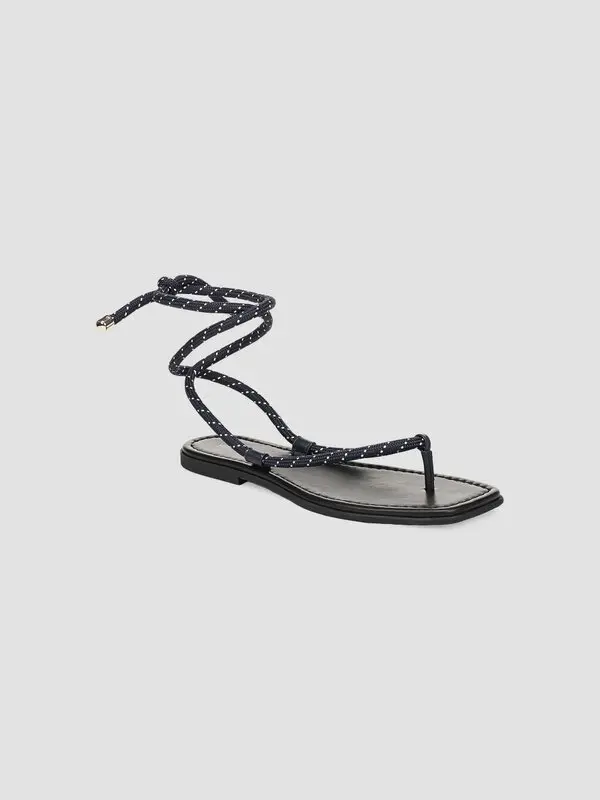 Veronica Beard Carmina Corded Leather Flat Sandals - Eclipse Coconut