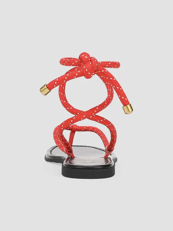 Veronica Beard Carmina Corded Leather Flat Sandals - Flame Red