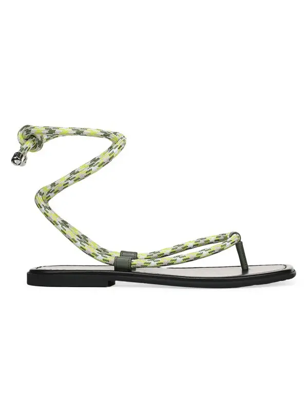 Veronica Beard Carmina Corded Leather Flat Sandals - Lime Multi